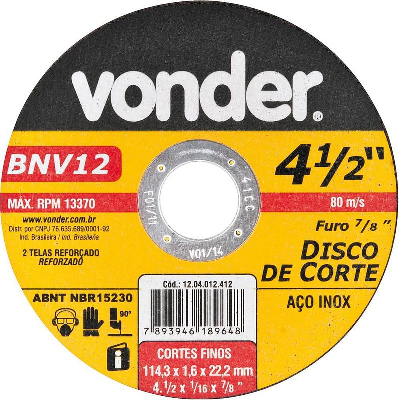 Disco De Corte 114,3x1,6x22,22 2 Telas Para Aço Carbono E In - Vonder ...