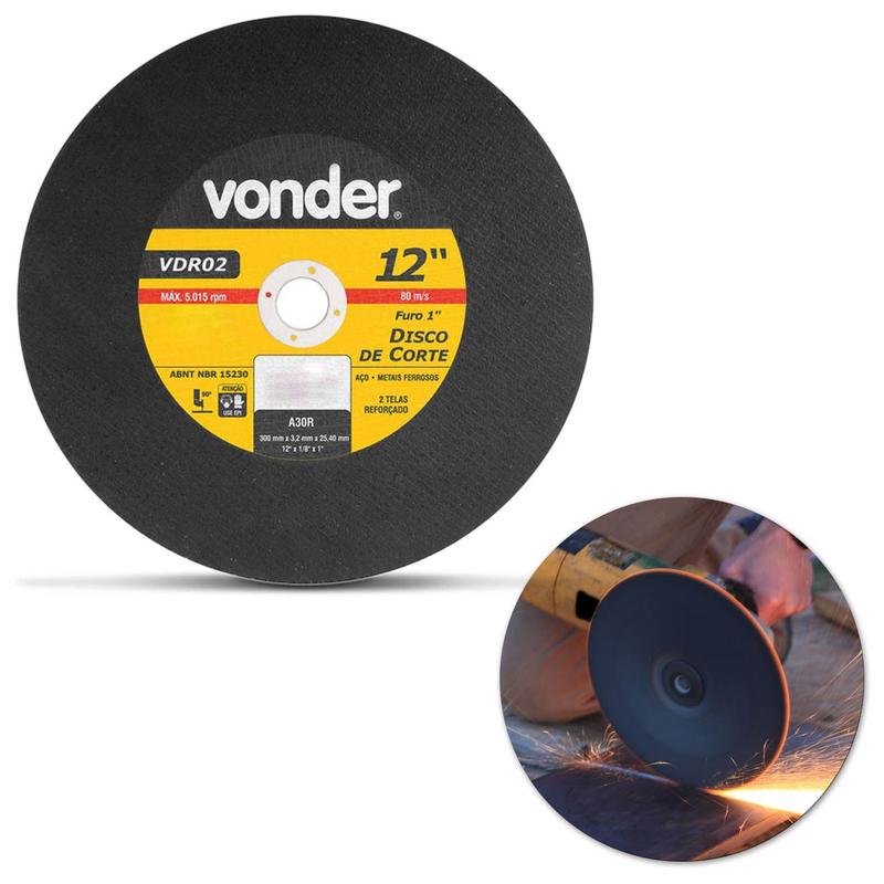 Disco de Corte Aço Vonder VDR02 12 Pol 300mm Furo 1 Pol 5015RPM 2 Telas ...