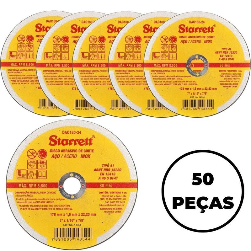 Disco De Corte De 7 Pol. P/ Aço Inox Starrett - Kit 50 Peças - Disco de ...