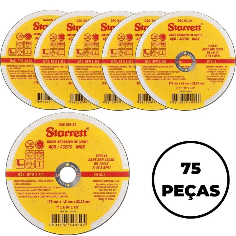 Disco De Corte De 7 Pol. P/ Aço Inox Starrett - Kit 75 Peças - Disco de ...