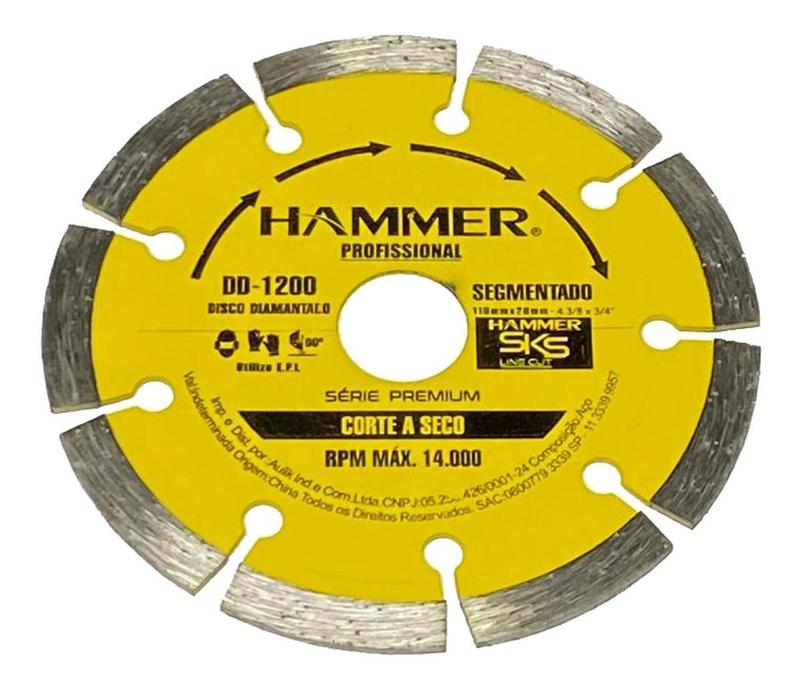 Disco Diamantado corte a seco Segmentado 110x20 Profissional - Hammer ...