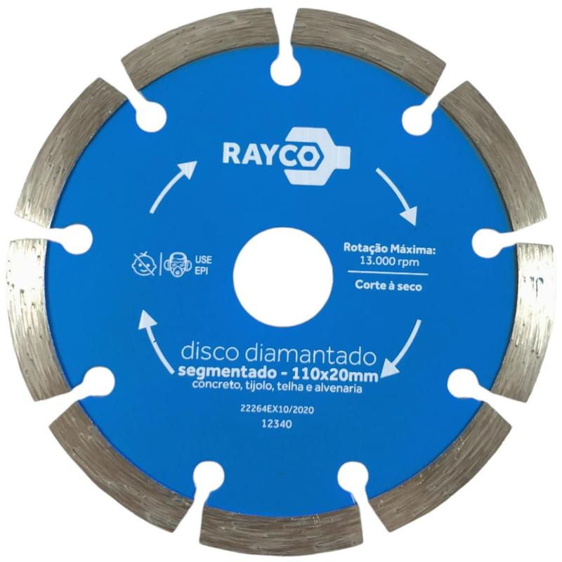 Disco diamantado para corte Segmentado 110x20mm Concreto Telha - Rayco ...