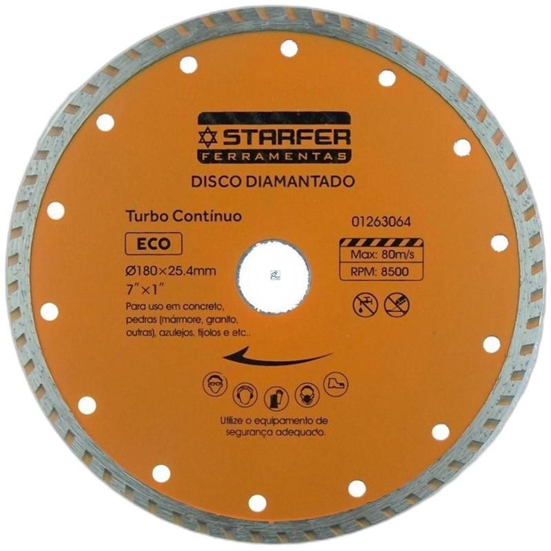 Disco Diamantado Starfer Eco Turbo 180mm Seco/agua 1263064 - Disco de ...