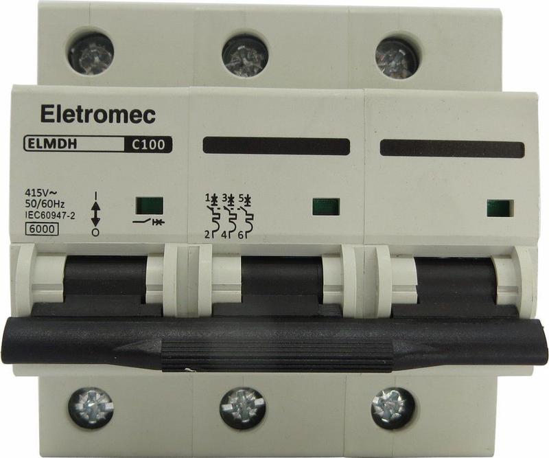 Disjuntor Mini Din 3 Polos 100A Curva C 6Ka 400/440V - ELETROMEC - Disjuntor DR - Magazine Luiza