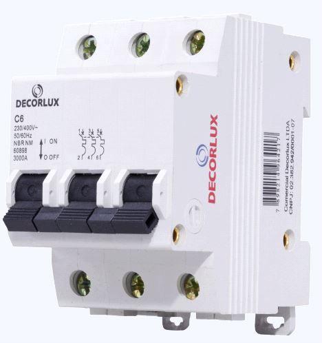 Disjuntor Tripolar Curva C Mini 6a 230 - 400 - Decorlux - Disjuntor DR - Magazine Luiza