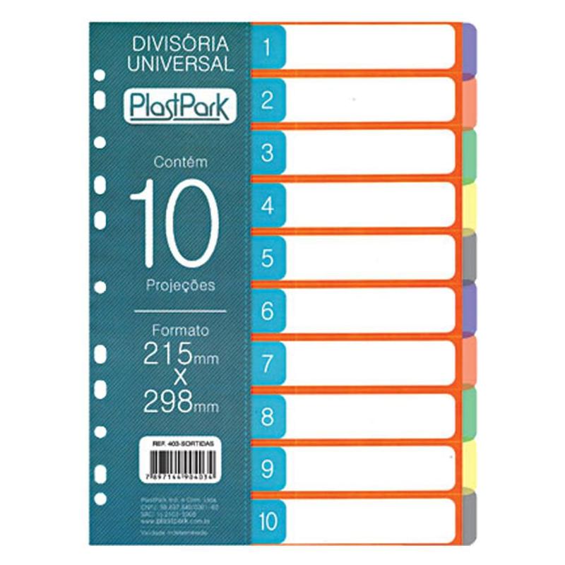 Divisoria polipropileno 10dv a4 color / pc / plastpark - Plast Park ...