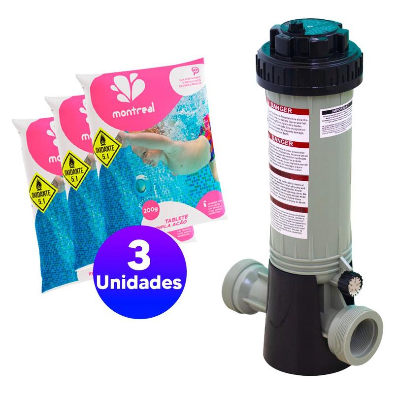 Dosador De Cloro Crostec 1,9 Kg mais 3 Unidades de Pastilhas Triplação ...