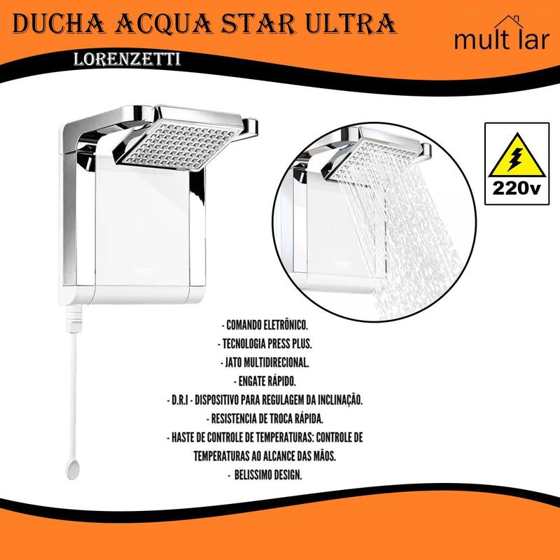 Ducha Acqua Star Ultra Branco e Cromado 220v 7800w Lorenzetti - Ducha ...