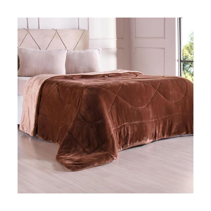 Edredom Plush Bicolor Casal Dupla Face Toque Flannel Cinza - Bene Casa ...