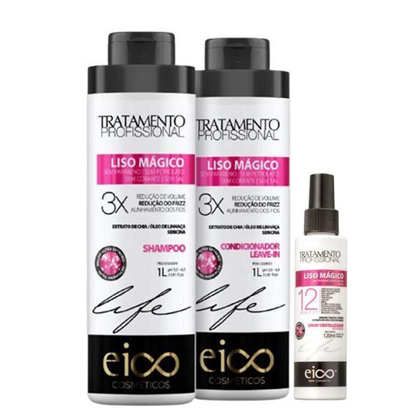 Eico Life Liso Mágico Shampoo e Condicionador 1L e Leave in 120ml - Kit Shampoo e Condicionador ...