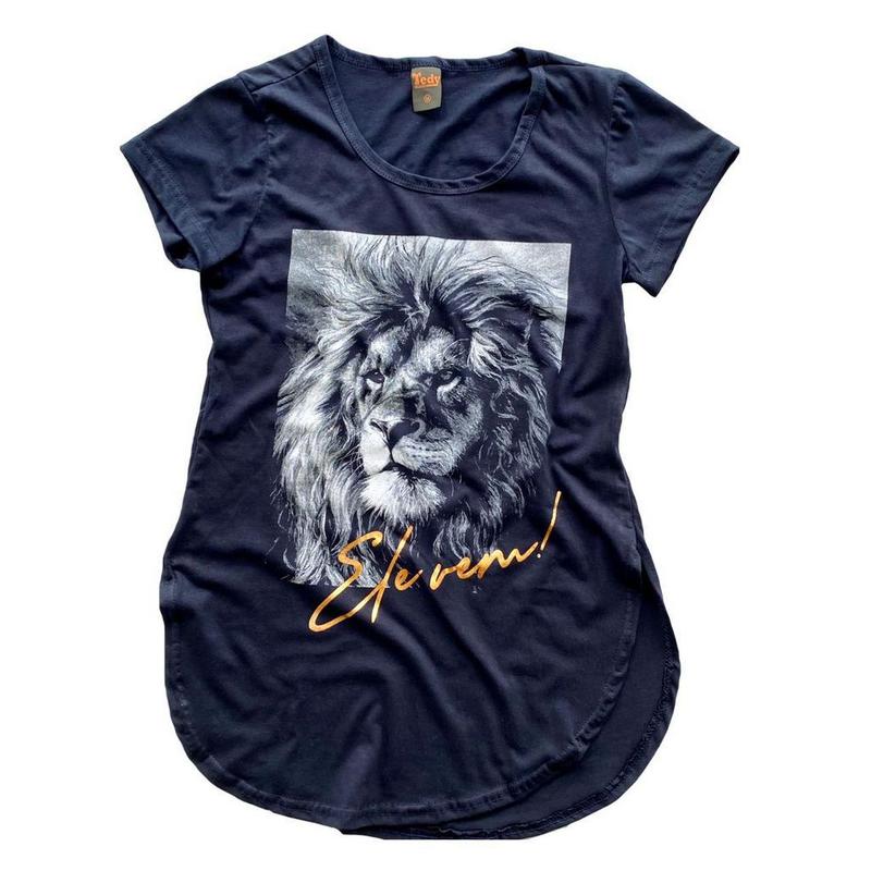 Ele vem leão (b) long - Tedy Camisetas - Camiseta Feminina - Magazine Luiza