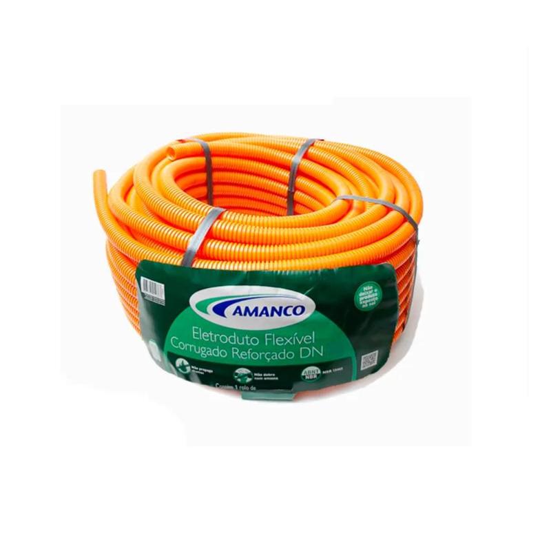 Eletroduto Corrugado Flexivel Reforcado 25mm X 50 Metros Laranja Amanco ...