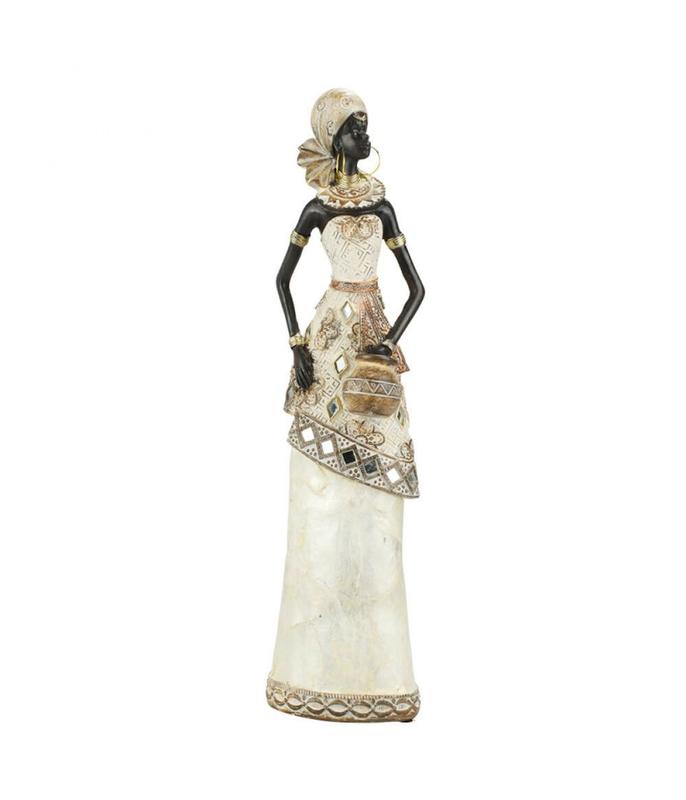 Enfeite Decorativo Africana com Vestimenta Bege e Jarro 32cm - Taimes ...