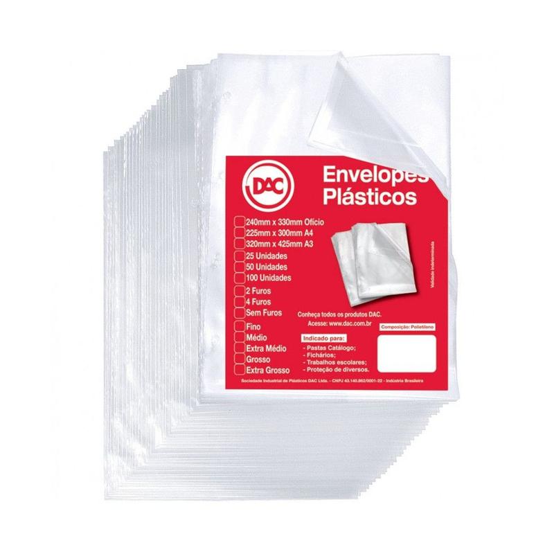 Envelope Plástico Ofício 012 Médio 4 Furos 240x330mm Com 100 Unidades ...