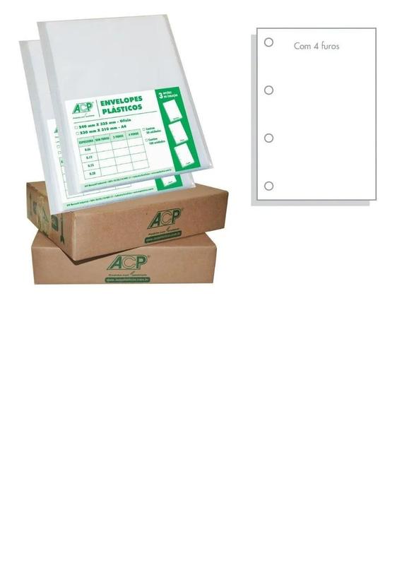Envelope Plástico Ofício 4 Furos Saco Plástico 0,15mm 400 Un - ACP ...