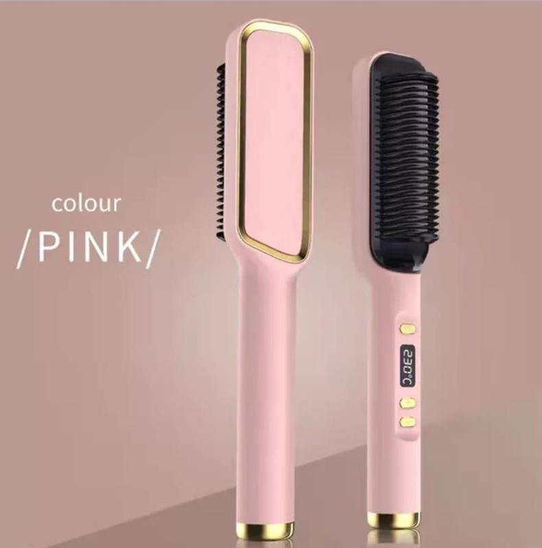 Escova Alisadora-de-cabelo Pente Cerâmica Profissional 2 Em1 Pink ...