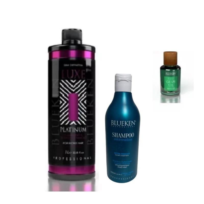 Escova Semidefinitiva Luxe Platinum 1l +shampoo500ml Blueken + oil7ml - Progressiva para Cabelo ...