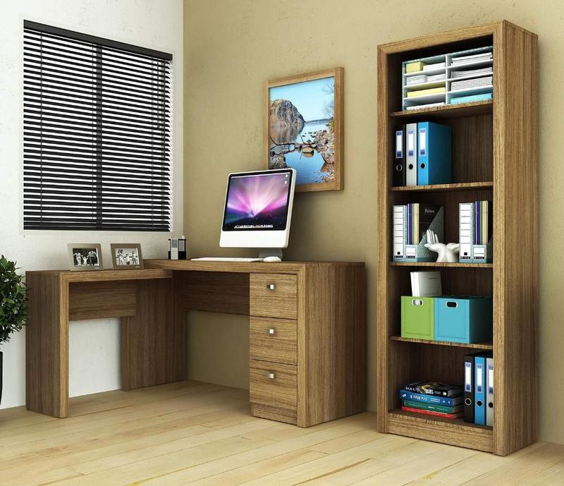 Escritório Compacto Completo 2 Peças Amêndoa Tecno Mobili - Conjunto ...