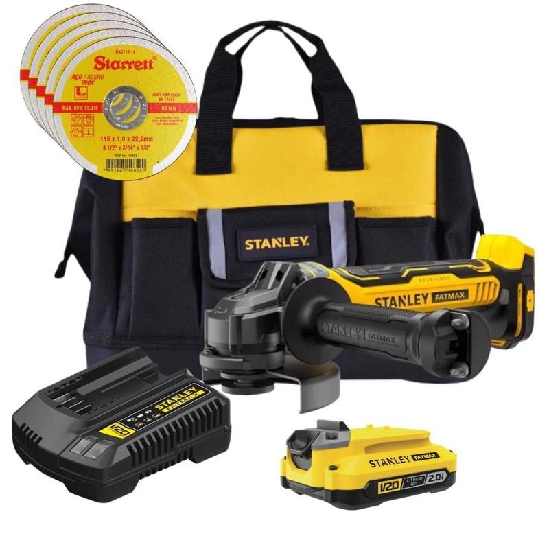 Esmerilhadeira Bateria 20v 2ah Sbg700 Stanley Com Bolsa e Discos ...