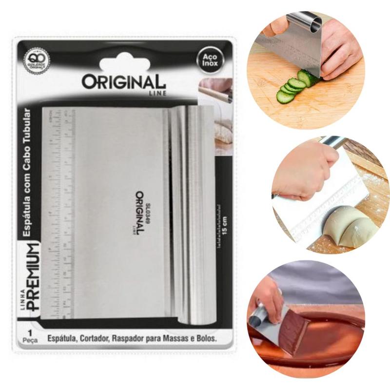 Espátula Cortador Raspador Para Massas Pão Pizza Bolos Com Régua Cabo ...