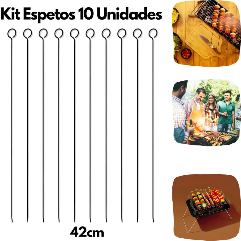 Espeto Inox Metal Churrasco Churrasqueiro Cozinha Ponta Achatada Kit 10 ...