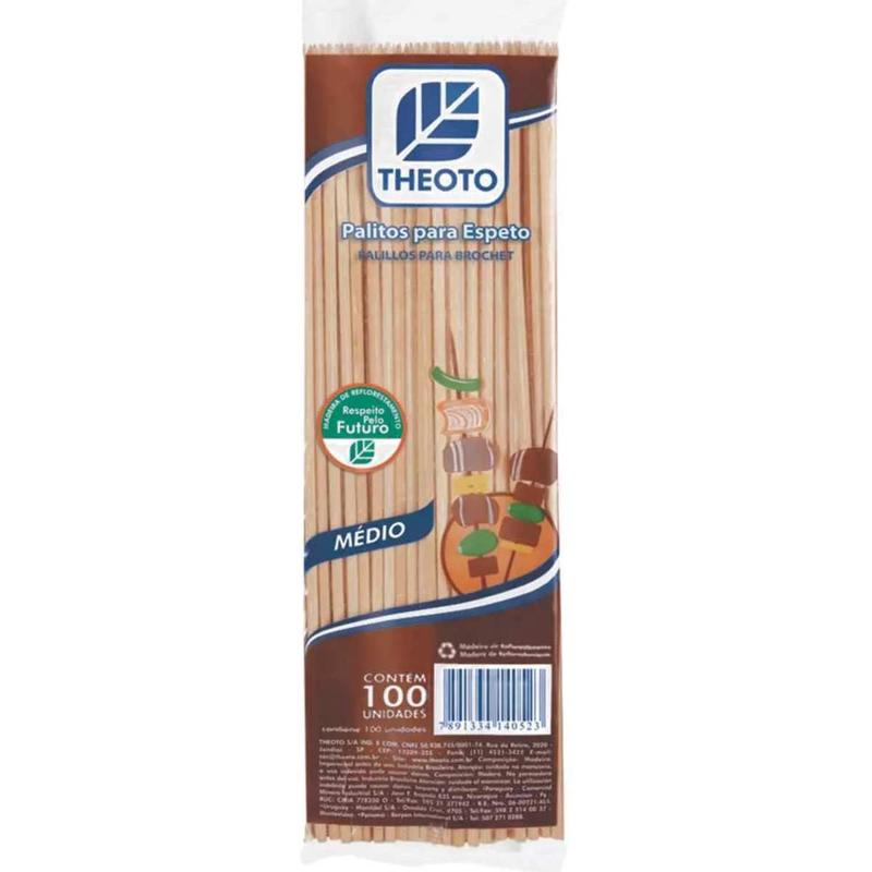 Espeto Madeira 25CMX3,5MM C/100 Unidades (7891334140516) - Theoto ...