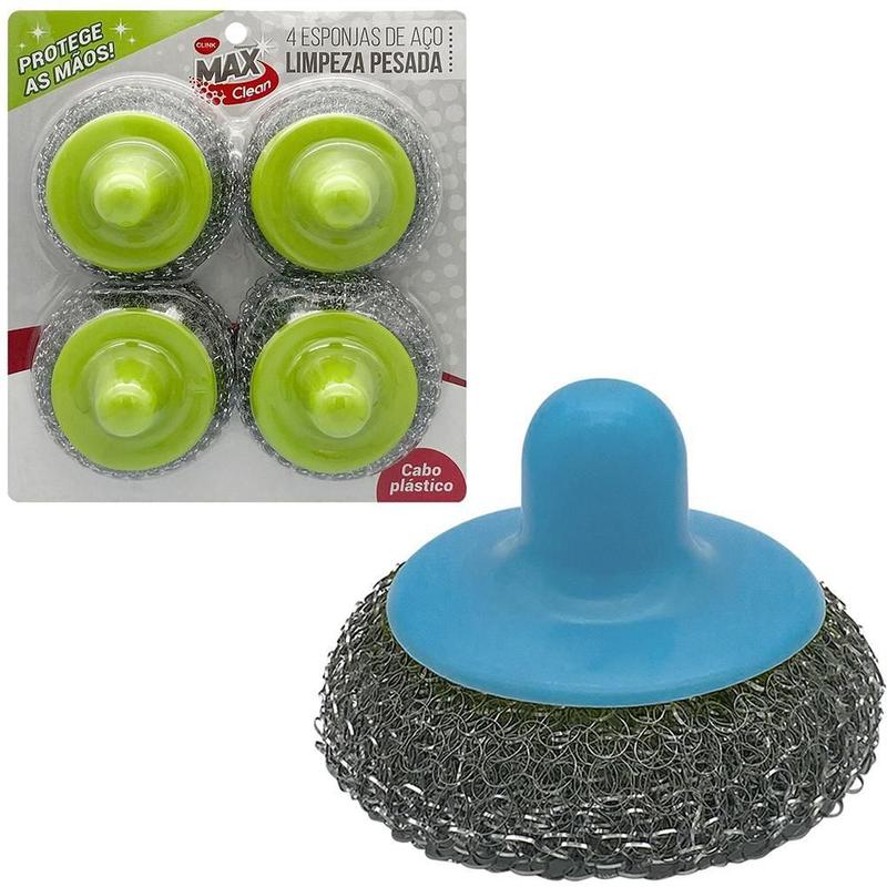 Esponja Bucha Aço Redonda Limpeza Cabo Plastico Max Clean - Clink ...