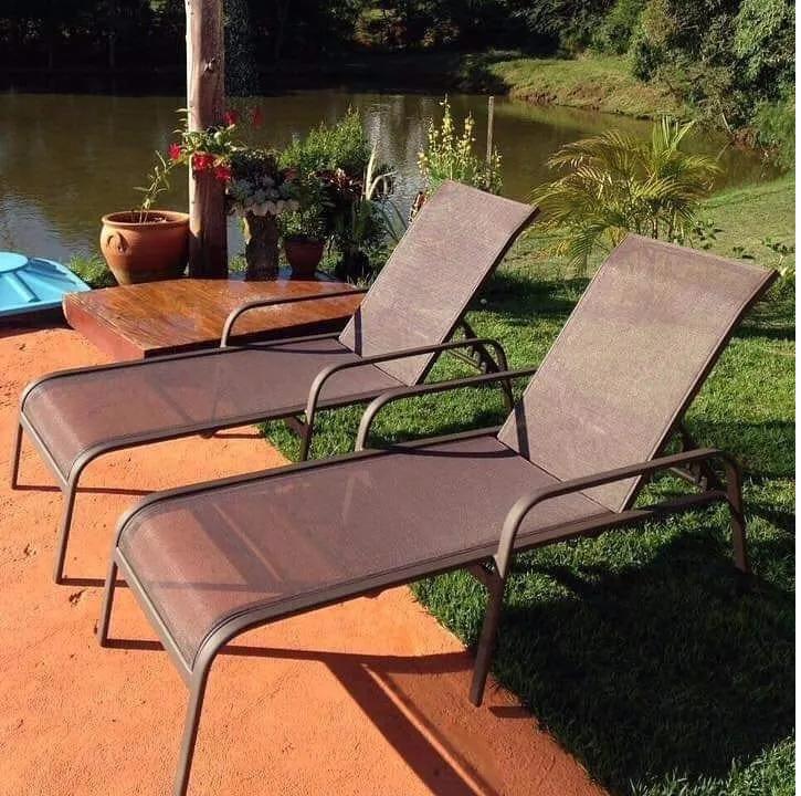 Espreguiçadeira Piscina Alumínio Tela Sling Almofada Brinde - Sarah ...