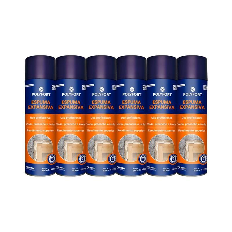 Espuma Expansiva Poliuretano 500ml 320g (6 Unidades) - Pulvitec - Espuma Expansiva - Magazine Luiza