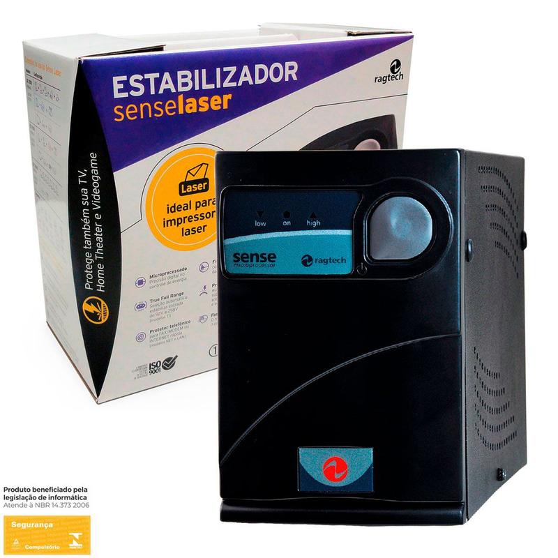Estabilizador 2000VA Ragtech Sense Laser SE 2000SN M2 Black Monovolt 220/220V 6 Tomadas ...