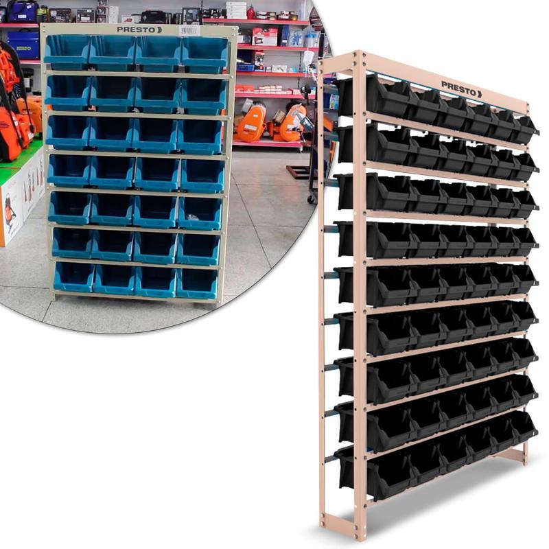 Estante Gaveteiro Presto n 5 com 54 Gavetas Cinza e Preto - Estantes ...