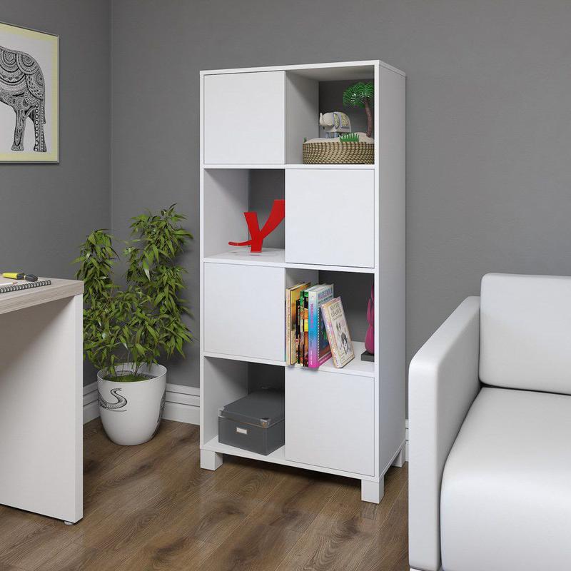 Estante Home Office 4 Portas 4 Nichos Mobile Wally Branco - Artany ...