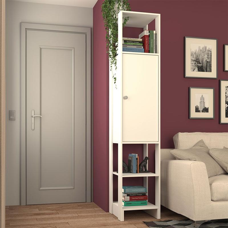 Estante Livreiro Multiuso com 01 Porta e 02 Prateleiras EY107 Branco ...