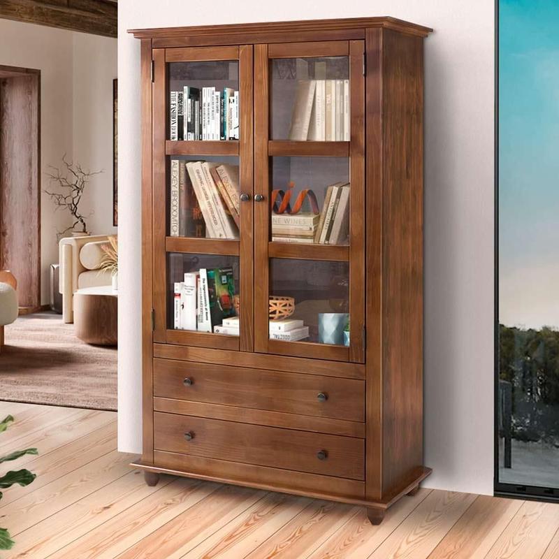 Estante Livreiro Rústico Madeira Maciça 2 Portas 2 Gavetas Shop JM ...