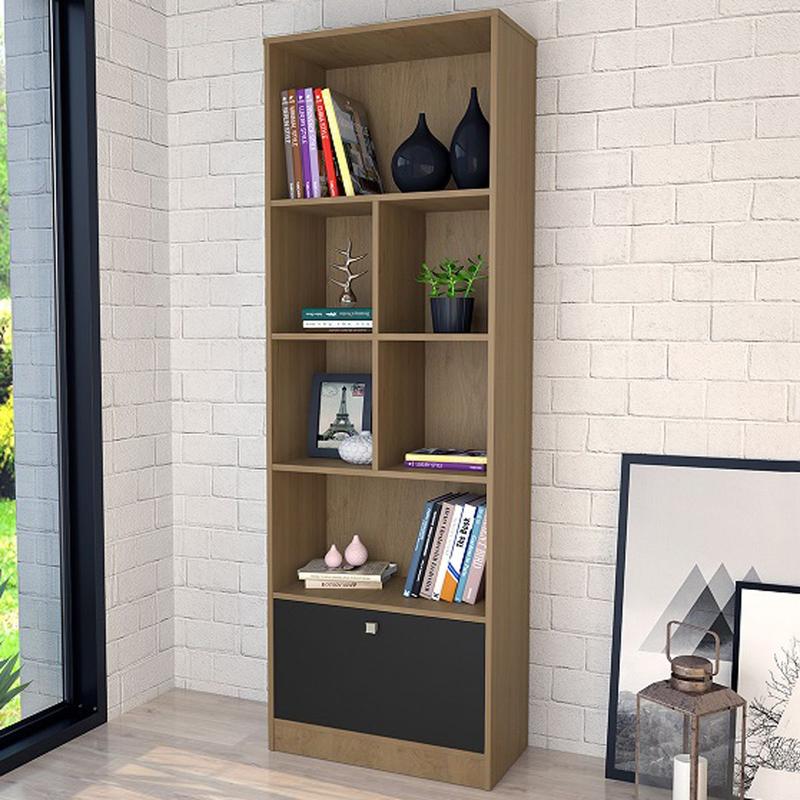 Estante para Livros Bali 1 Porta 6 Nichos Mel/Preto - Nova Mobile ...