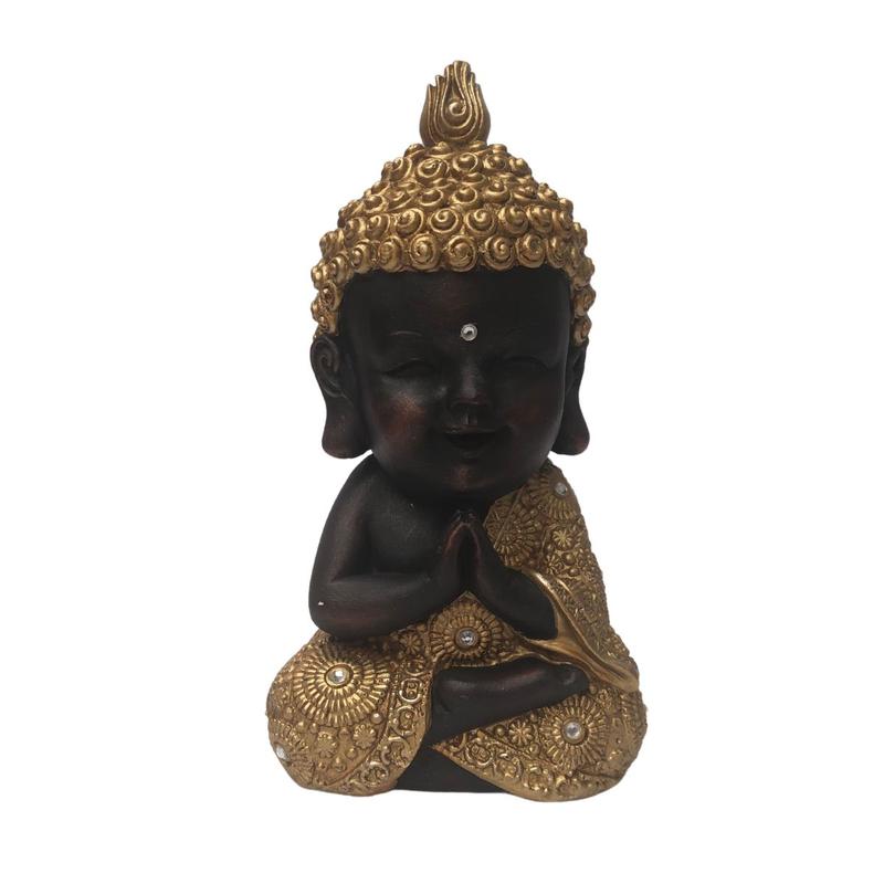 Estatueta Buda Dourado em Posição de Prece em Gesso - Artesanal ...