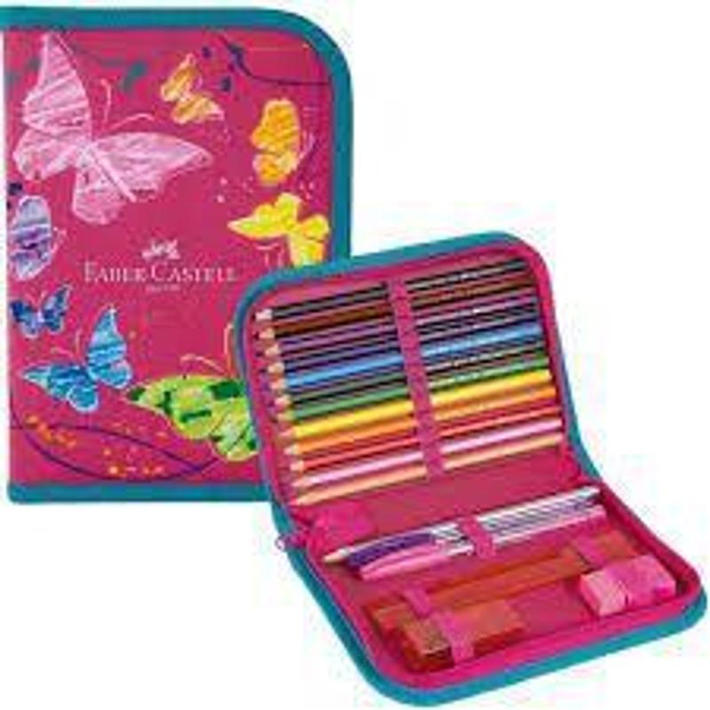 Estojo Escolar Nylon Borboletas Rosa Faber-castell - Faber Castell ...