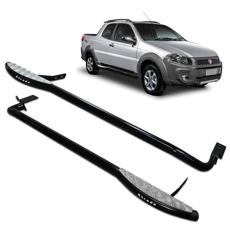Estribo Lateral Strada 1998 a 2020 Tubolar Preto Chapa Aluminio Track ...