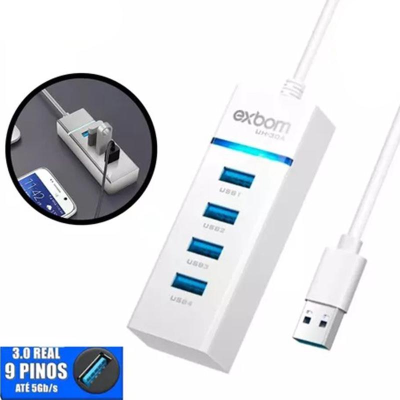 Extensor Adaptador Hub Usb 3.0 4 Portas 9 Pinos Branco - Exbom - Hub ...