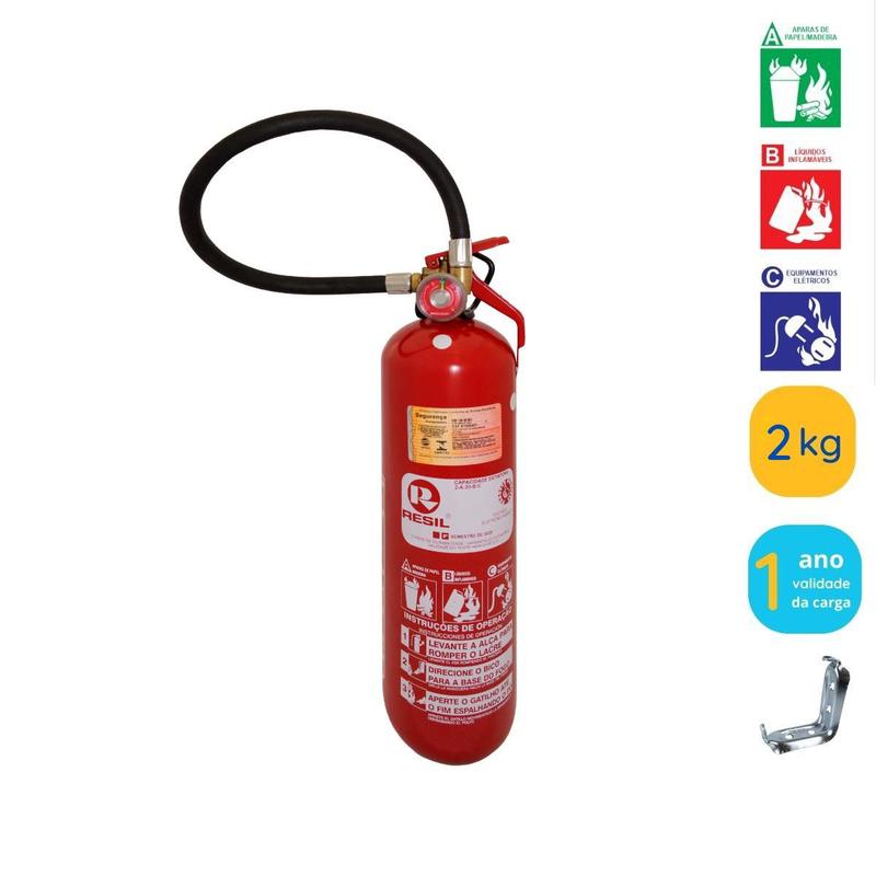 Extintor Pó Químico ABC 2 Kg Novo Carga 1 Ano Suporte de Parede Resil ...
