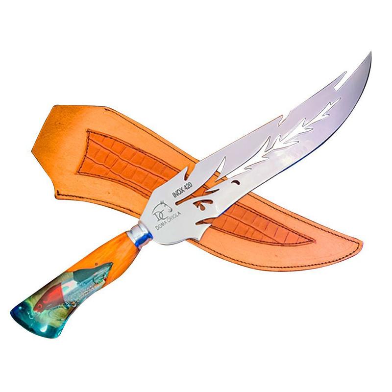 Faca 10" Pena com Cabo em Resina Translúcida com Isca de Peixe ...