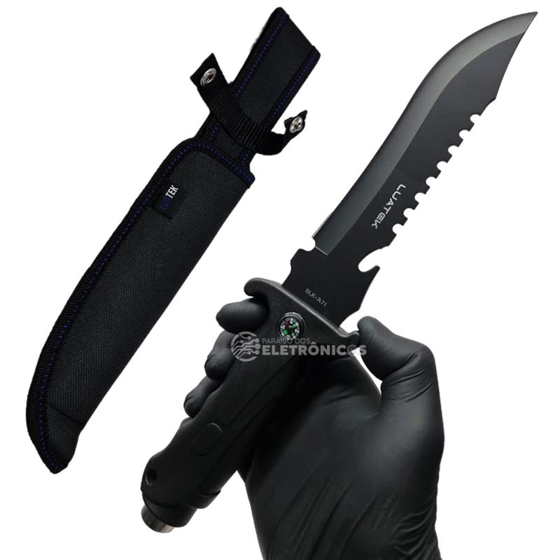 Faca Militar Tatica Pesca Caça Bussola Preta Afiada + Bainha Cabo ...