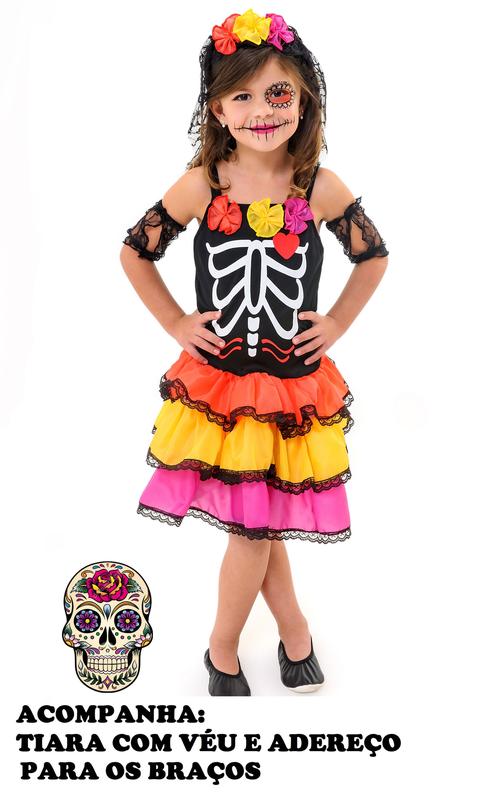 Fantasia infantil Bruxa Caveira Mexicana Monster Halloween - Anjo ...
