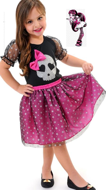 Fantasia infantil Bruxa Monster High caveira Halloween luxo - Anjo ...