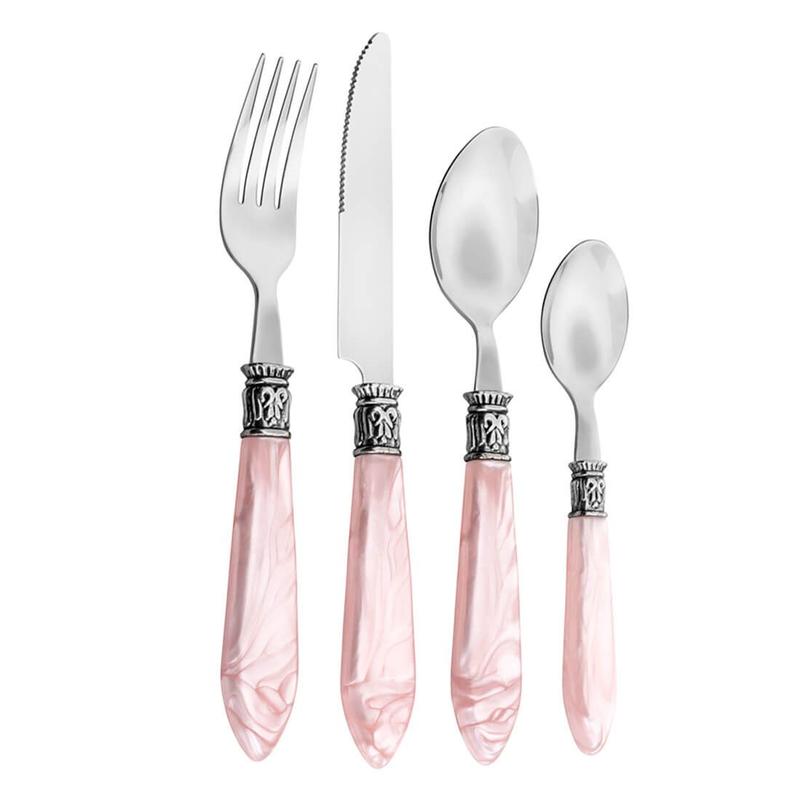 Faqueiro 24 peças de aco inox c/cabo de plastico mother pearl rosa luxo ...