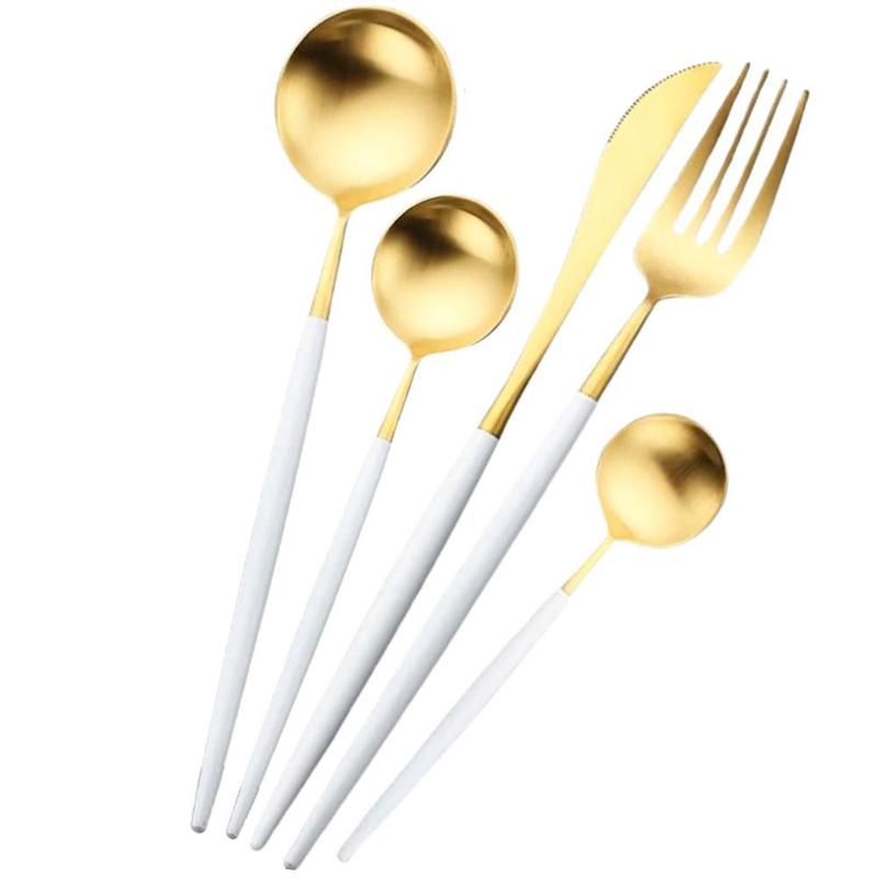 Faqueiro 30 Peças Aço Inox Dourado Bicolor Cabo Slim Branco - Fullfit ...