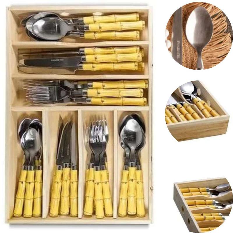 Faqueiro com 42 Peças de Aço Inox e Cabo Bambu Bon Gourmet Lyor ...