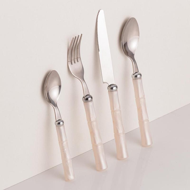 Faqueiro completo 24 peças inox c/cabo bambu marfim - LYOR - Faqueiros ...