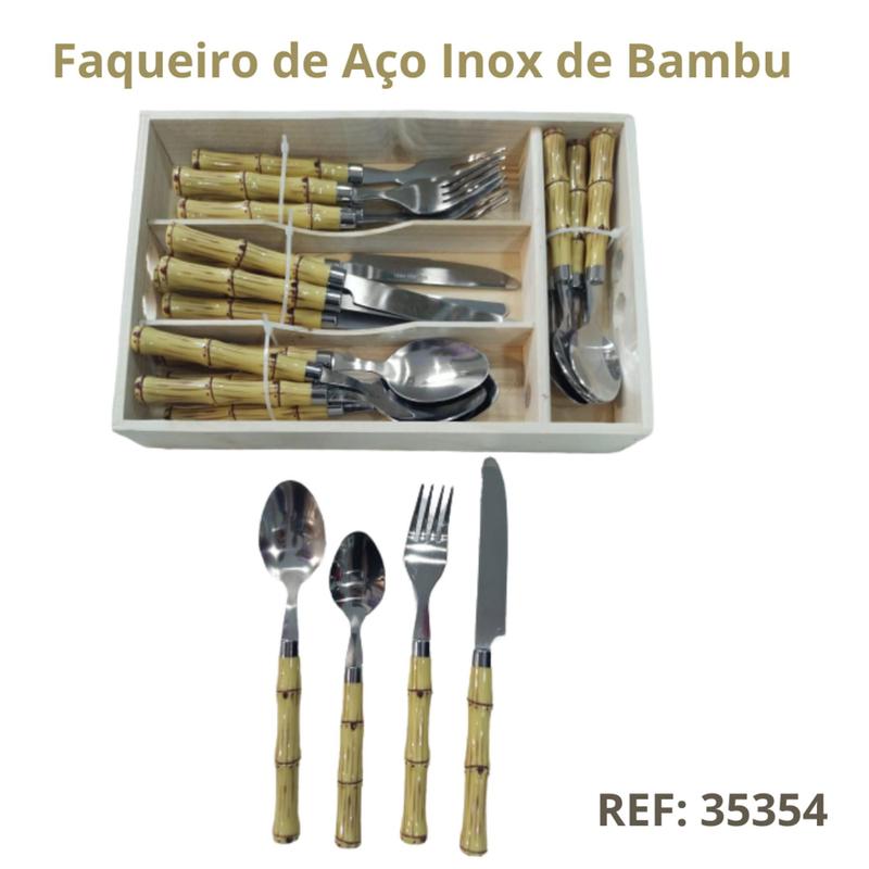 Faqueiro de aço Inox com cabo plástico Bambu - Bon Gourmet - Faqueiros ...