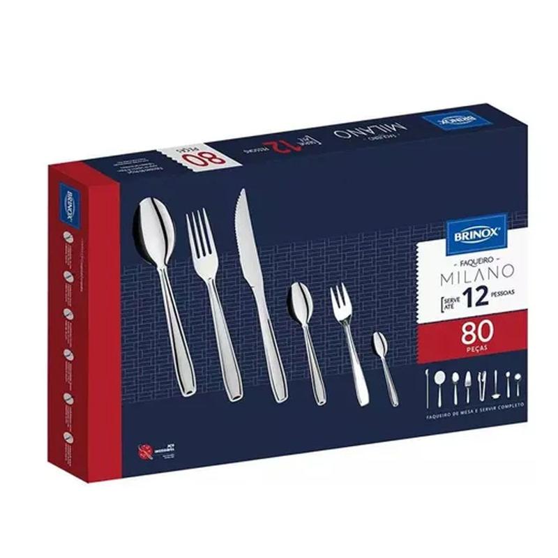 Faqueiro de inox 80 peças serve 12 pessoas Linha Milano Ref. 5123/149 ...